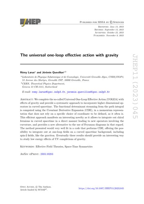 Pdf The Universal One Loop Effective Action With Gravity