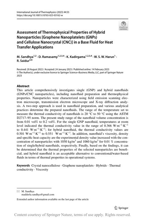 Assessment Of Thermophysical Properties Of Hybrid Nanoparticles Graphene Nanoplatelets Gnps