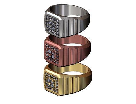 Stl File Square Cluster Diamond Top Undulated Ring Us Sizes 7 8 9 3d Print Model・3d Printable