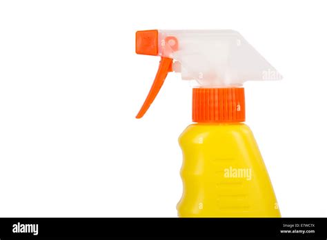 Yellow Spray Bottle For Cleaning Isolated On White Background Stock
