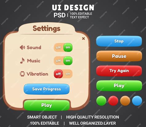 현대적인 캐주얼 게임 Ui 키트 디자인 게임 Ui Psd 팝업 게임 Ui 버튼 인터페이스 Psd 창 Ui 프리미엄 Psd 파일