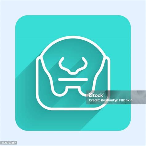 화이트 라인 콧수염과 턱수염 아이콘은 긴 그림자로 분리되어 있습니다 이발소 상징 수염 스타일 녹색 사각형 버튼입니다 벡터 3차원 형태에 대한 스톡 벡터 아트 및 기타 이미지