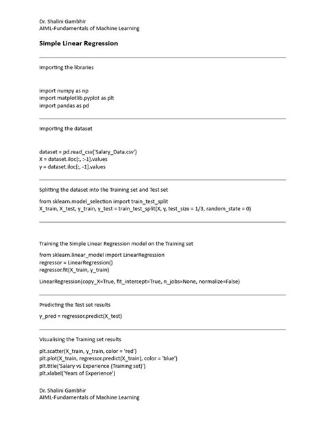 Simple Linear Regression Code Pdf Regression Analysis Dependent And Independent Variables