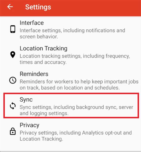 Android VWork Mobile App Sync Settings VWork Support