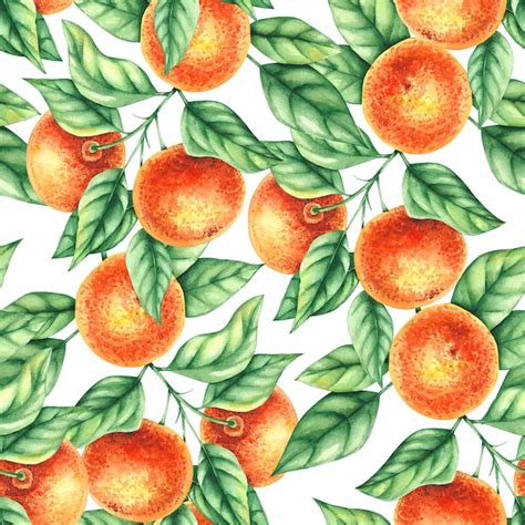 Premium Photo Watercolor Tangerine Handdrawn Seamless Pattern