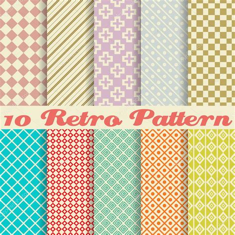 Ten Retro Different Vector Seamless Patterns Tiling Stock Vector