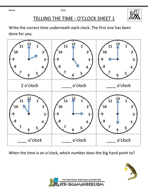 Maths Clock Worksheets