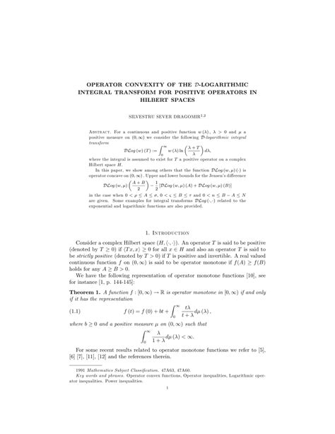 Pdf Operator Convexity Of The D Logarithmic Integral Transform For