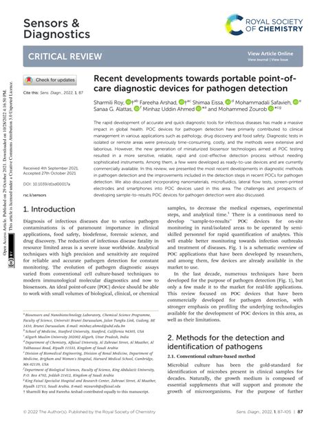 Pdf Recent Developments Towards Portable Point Of Care Diagnostic