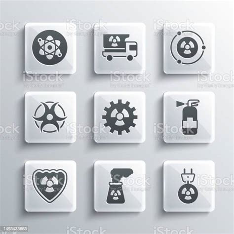 원자력 발전소 방사선 전기 플러그 소화기 방사성 방패 생물학적 위험 기호 원자 및 아이콘을 설정합니다 벡터 0명에 대한 스톡