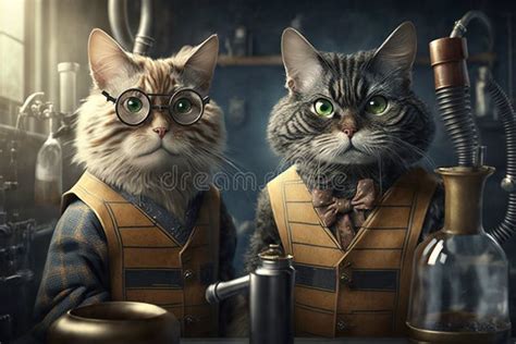 Cats Dressed As Crazy Scientists Experiment Created With Generative Ai