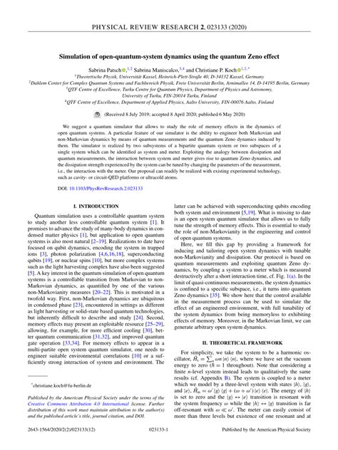 Pdf Simulation Of Open Quantum System Dynamics Using The Quantum Zeno Effect