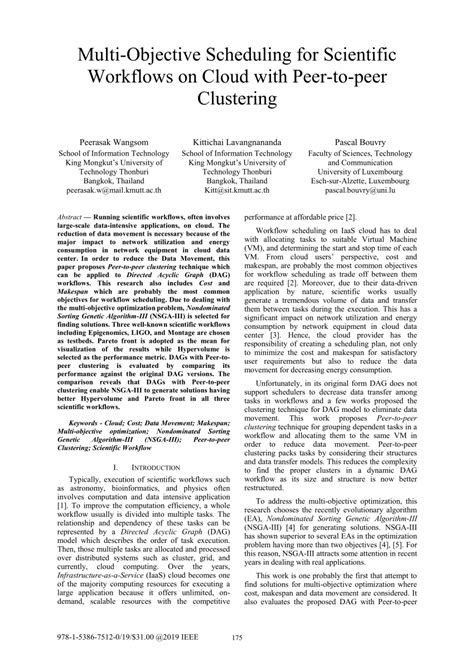 Pdf Multi Objective Scheduling For Scientific Workflows On Cloud With Peer To Peer Clustering