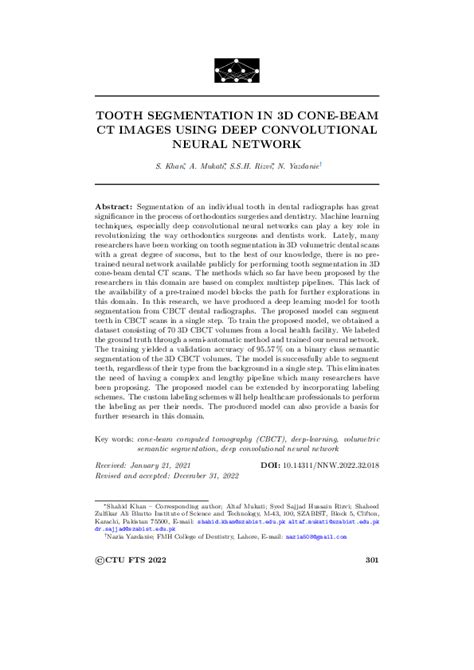 Pdf Tooth Segmentation In 3d Cone Beam Ct Images Using Deep Convolutional Neural Network