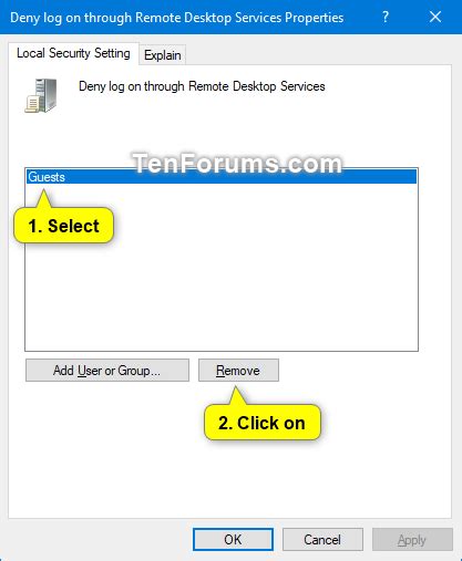 Deny Users And Groups To Log On With Remote Desktop In Windows 10 Tutorials