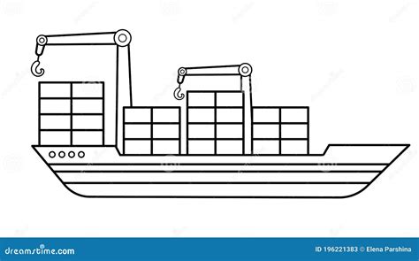 Coloring Page Outline Of Cartoon Container Ship Vector Image On White
