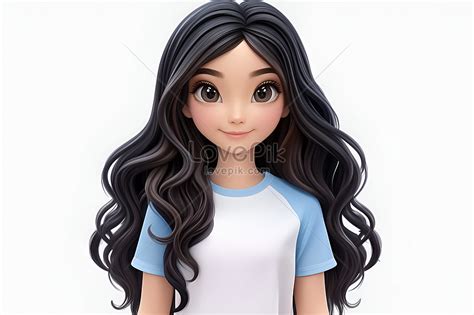 Cartoon Girl With Long Hair Illustration Image Picture Free Download