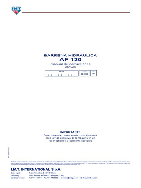 Perforadora Imt Af 120 Manuel Uso Pdf Eje Bienes Manufacturados