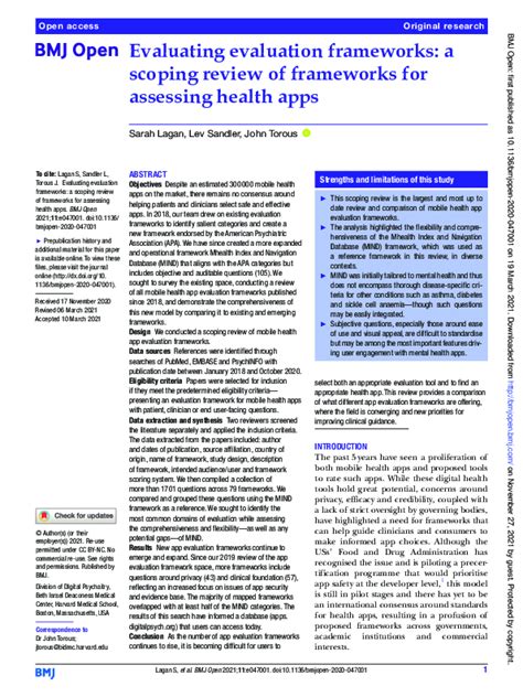 Pdf Evaluating Evaluation Frameworks A Scoping Review Of Frameworks For Assessing Health Apps