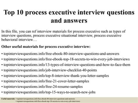 Top 10 Process Executive Interview Questions And Answers Pptx Resume Writing And Advice