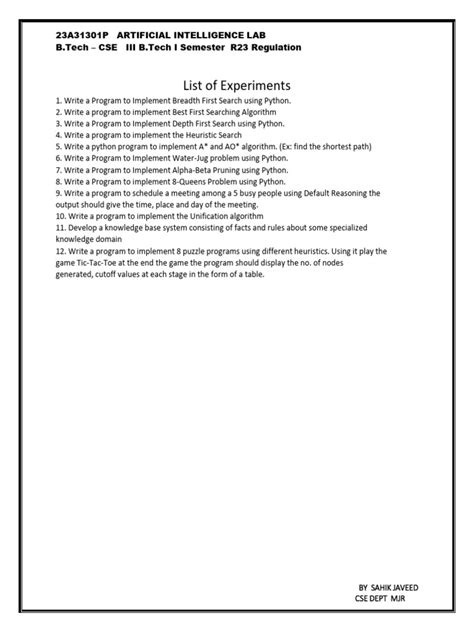 Python Ai Lab Experiments Guide Pdf Computational Problems
