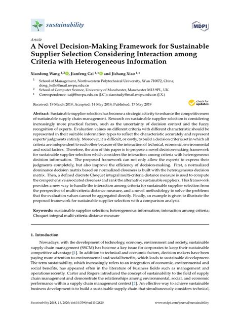 A Novel Decision Making Framework For Sustainable Supplier Selection