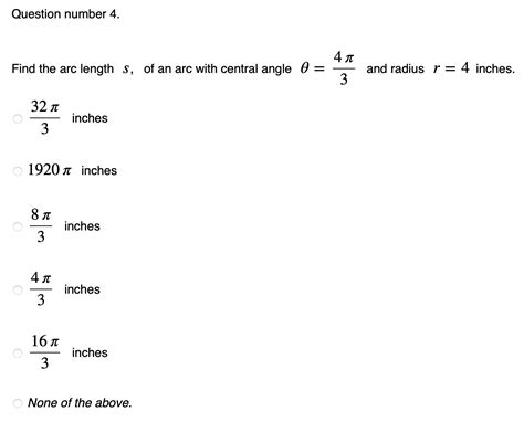 Solved Question Number Find The Arc Length S Of An Arc Chegg Com