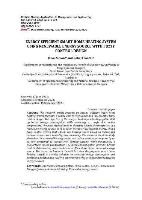 PDF Energy Efficient Smart Home Heating System Using Renewable Energy Source With Fuzzy