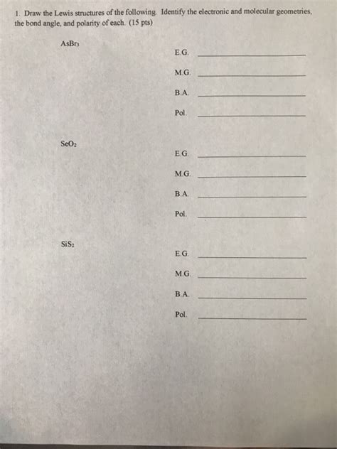 Solved 1 Draw The Lewis Structures Of The Following Chegg Com