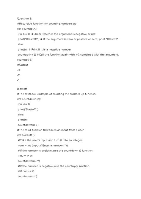 Programming Assignment Unit 3 Question 1 Recursive Function For Counting Numbers Up Def