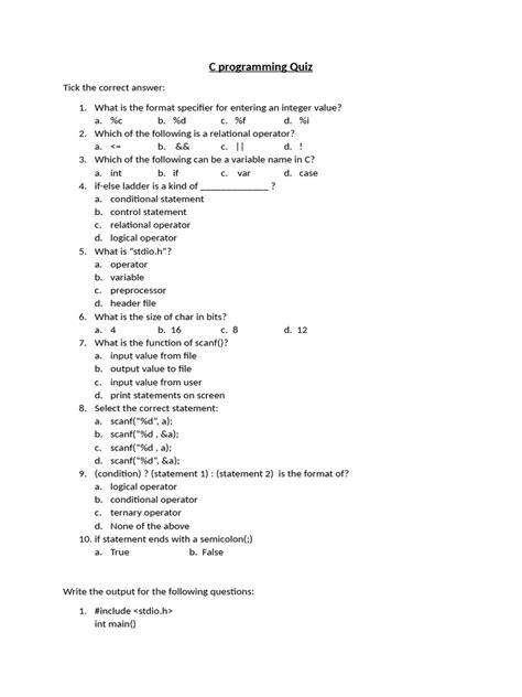 C Programming Quiz 1 Pdf