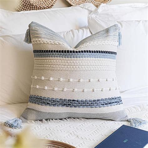 Blissblush Coastal Blue Boho Decorative Throw Pillow Cover