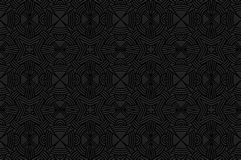 양각 검은 배경 부족 커버 디자인 기하학적 추상 3d 패턴 프레스 용지 가죽 보헤미안 수제 동양 아시아 인도 멕시코 아즈텍 국가의 민족 모티프 디자인에 대한 스톡 벡터 아트