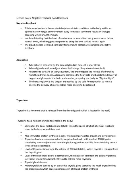 Lecture Notes Negative Feedback Lecture Notes Negative Feedback From Hormones Negative