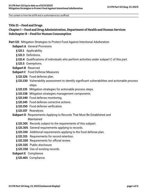 21 Cfr Part 121 Fda Food Defence Pdf Vulnerability Computing Food And Drug Administration