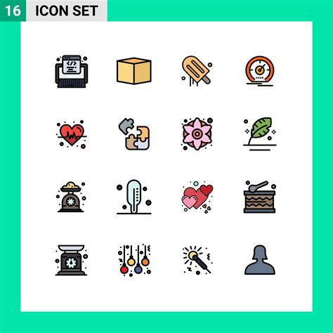 16 Universal Flat Color Filled Lines Set For Web And Mobile Applications Heart Speedometer Cream