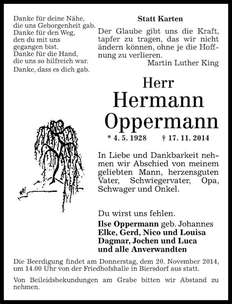 Traueranzeigen Von Hermann Oppermann Rz Trauer De
