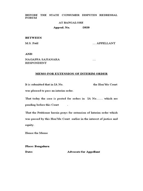 Memo For Extension Of Interim Order Pdf