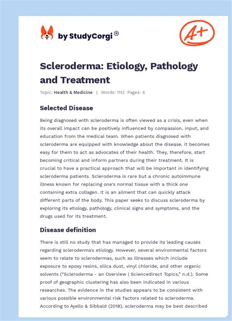 Scleroderma Etiology Pathology And Treatment Free Essay Example