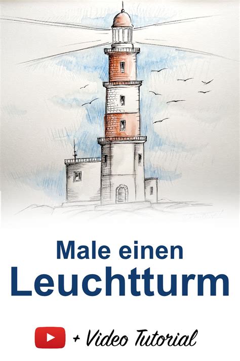 Leuchtturm Malen Komplette Übung mit Video Wasserfarben malen tutorial Leuchtturmmalerei