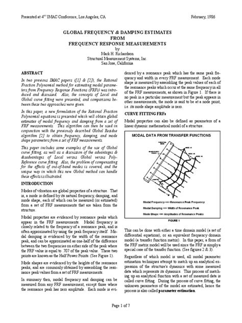 Pdf Response Measurements Global Frequency And Damping Estimates From Frequency Dokumen Tips