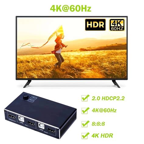 Hdmi 호환 Kvm 스위치 분배기 컴퓨터 노트북 공유 키보드 마우스 모니터용 Usb 스위처 어댑터 2 티몬