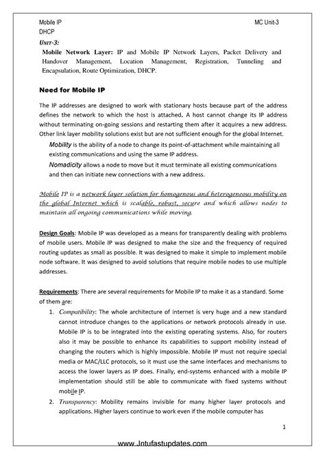 Mc R16 Unit 3 Mobile Computing Notes Dhcp Unit 3 Mobile Network Layer Ip And Mobile Ip