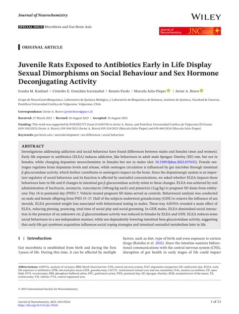 Juvenile Rats Exposed To Antibiotics Early In Life Display Sexual