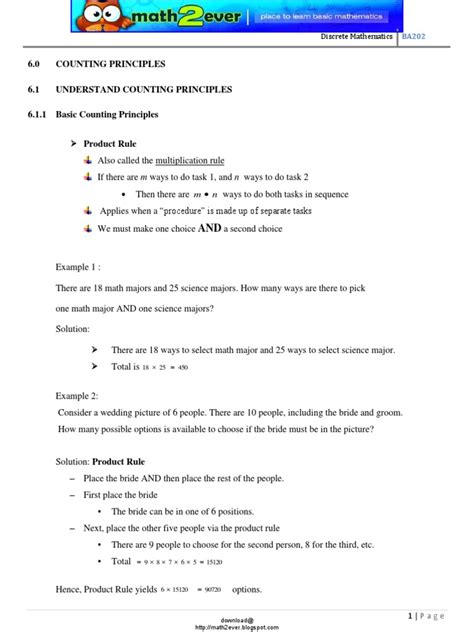 Ba202 Chapter 6 Counting Principles Pdf Permutation Discrete Mathematics