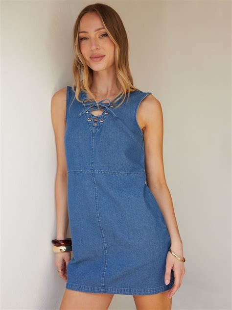 Buy Threadbare Blue Lace Up Sleeveless Denim 100 Cotton Mini Summer
