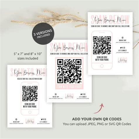 Custom QR Code Sign Design Scan QR Code Template Printable Scan To Shop Poster Feminine