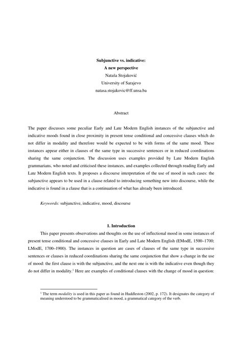 Pdf Subjunctive Vs Indicative A New Perspective