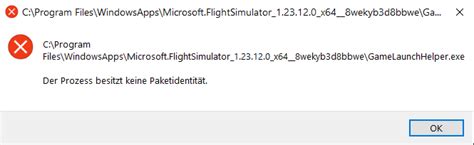 cannot launch msfs error the process has no package identity