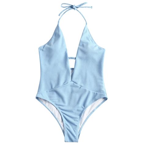 2018 New Sex Women One Piece Plunge Neckline Ribbed Plaited Swimwear Women Swimsuit Padded